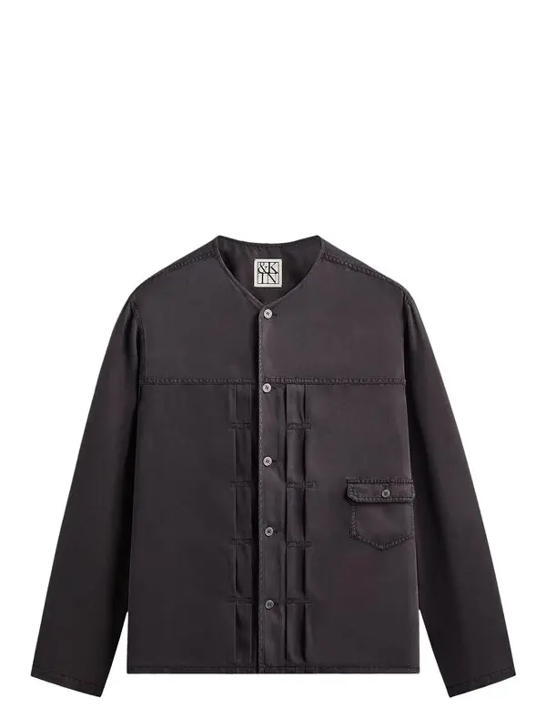 Kith Kin Garment Dyed Silk Collarless Yardley Shirt - Grey