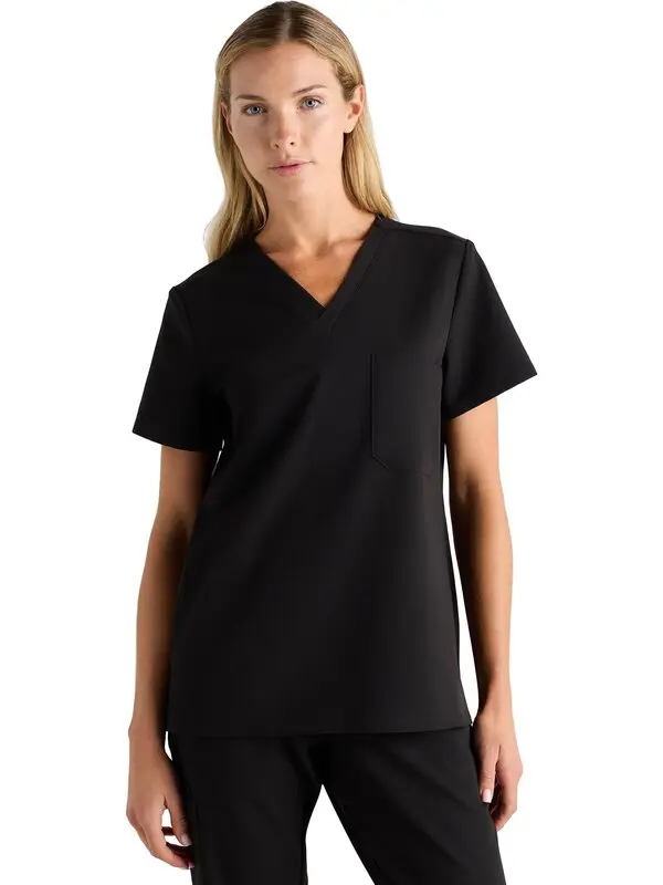Quince Aeraflex 1-pocket Scrub Top - Bold Black