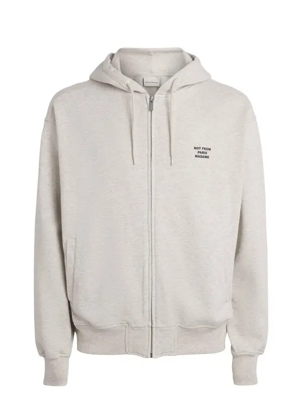Drole De Monsieur Cotton Zip-up Hoodie With Slogan - Grey