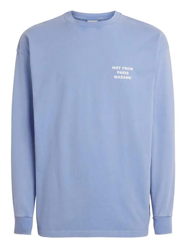 Drole De Monsieur Cotton Slogan Long-sleeve T-shirt - Blue