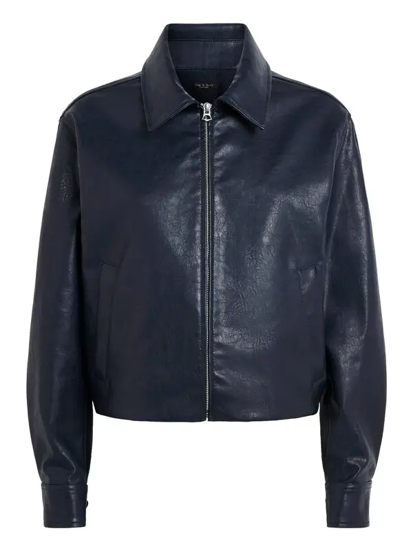 Rag & Bone Krista Faux Leather Bomber Jacket - Blue