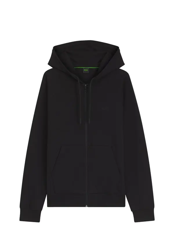 BOSS Stretch-cotton Zip-up Hoodie With Puff Logo - Black