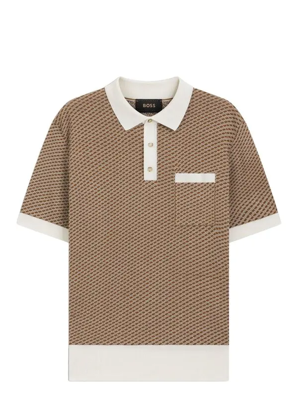 BOSS Cotton-silk Knit Polo With Geometric Pattern - Brown