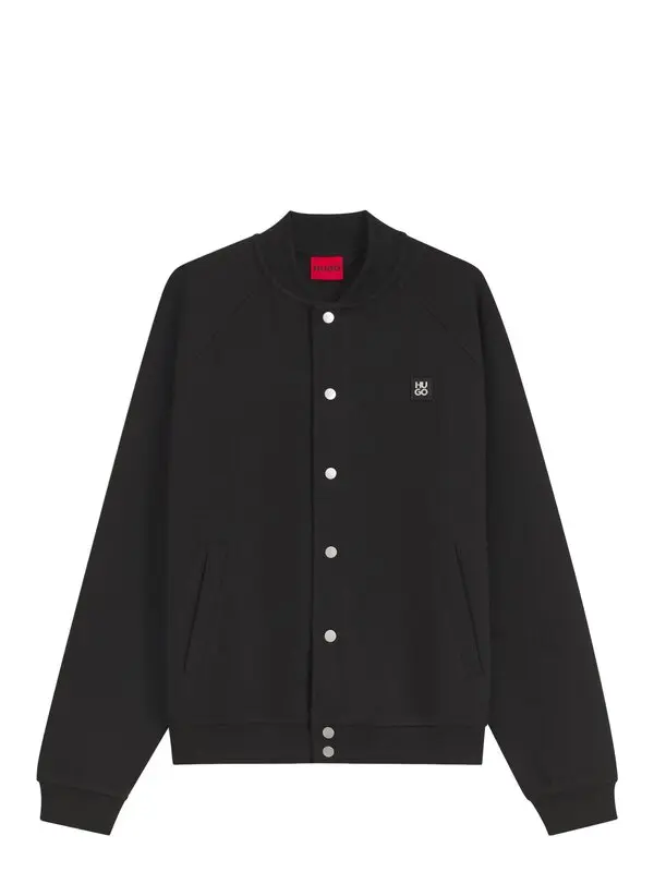 Hugo Interlock Jersey Bomber Jacket With Logo Trim - Black