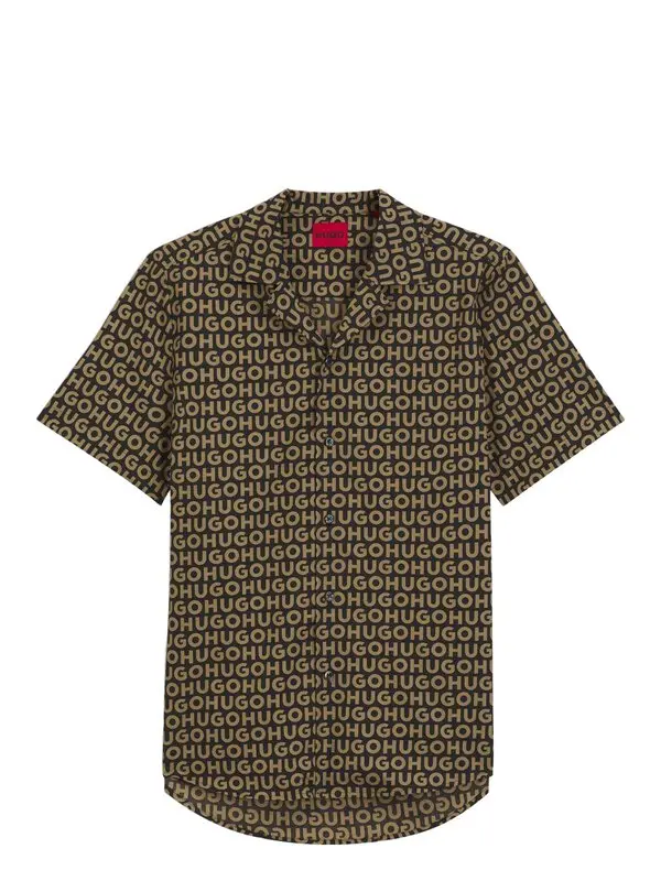 Hugo Relaxed-fit Shirt In Printed Cotton Canvas - Beige