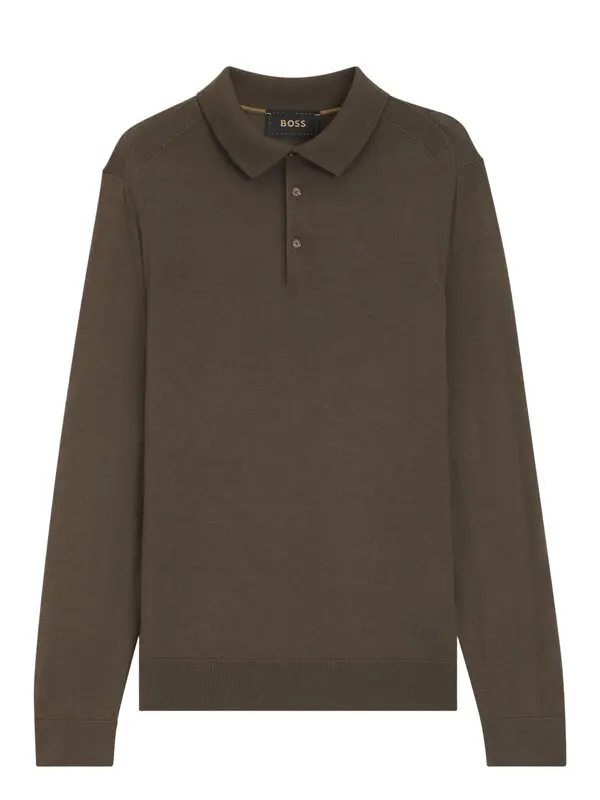BOSS Polo Sweater In Wool - Brown