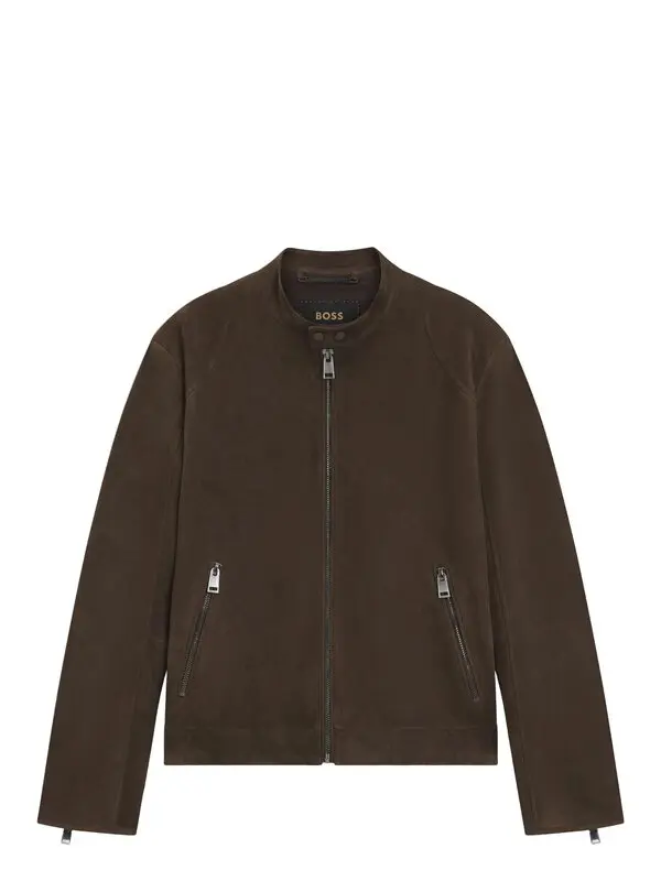 BOSS Suede Biker Jacket With Zippered Cuffs - Brown