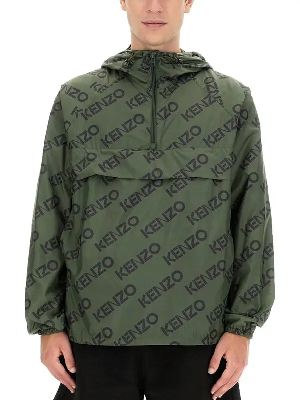 Kenzo All-over Logo Hooded Anorak - Brown