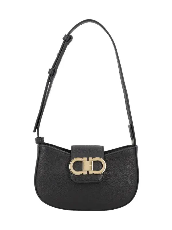 FERRAGAMO Leather Shoulder Bag With Logo Clasp - Black