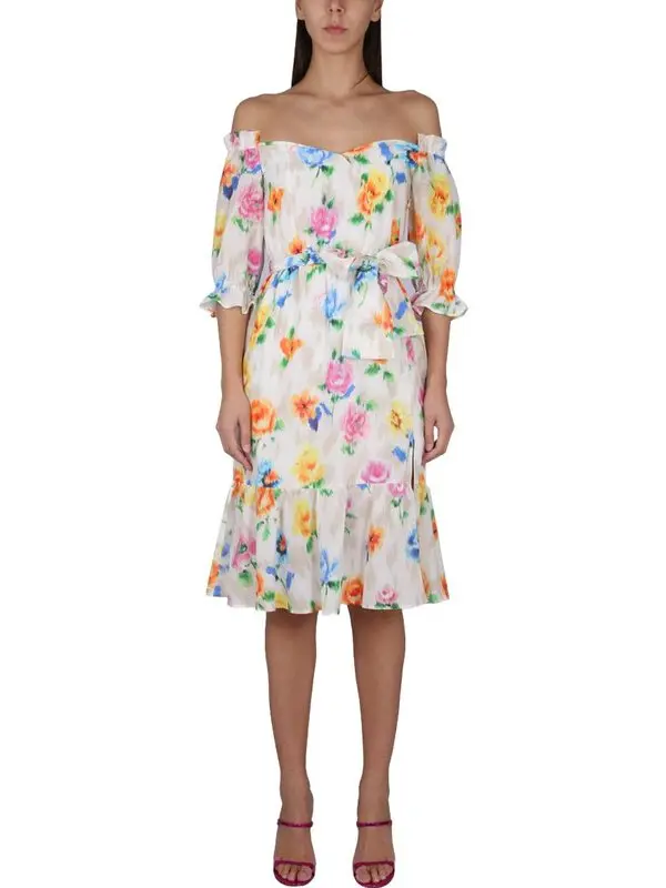 Moschino Floral Print Off-the-shoulder Dress With Balloon Sleeves - Multicolour