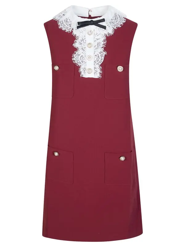 SELF-PORTRAIT Collared Lace Trim Mini Dress - Rosso