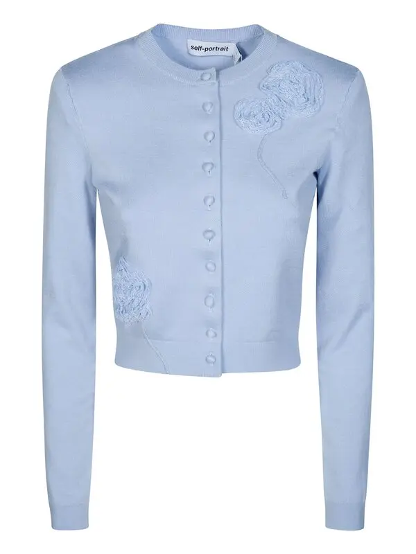 SELF-PORTRAIT Floral Appliqué Knit Cardigan - Blu