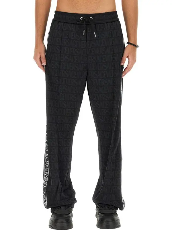 Versace Monogrammed Polyester Track Pants - Black