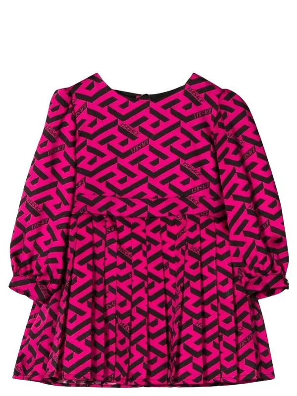 Versace Greek Allover Pleated Dress - Fuchsia