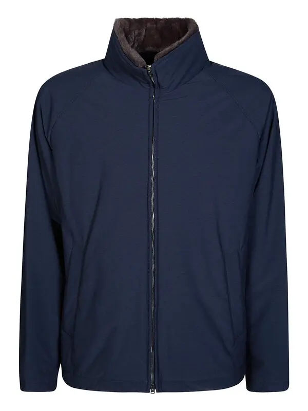 Herno Zip-up Jacket With Fur Trim - Blu