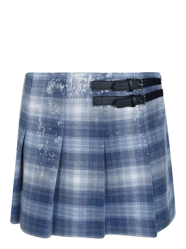 Pinko Checked Sequin Mini Skirt - Blu