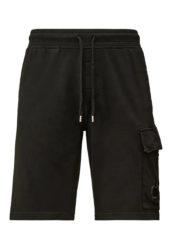 C.P. COMPANY Fleece Bermuda Shorts With Drawstring And Lens Detail - Black