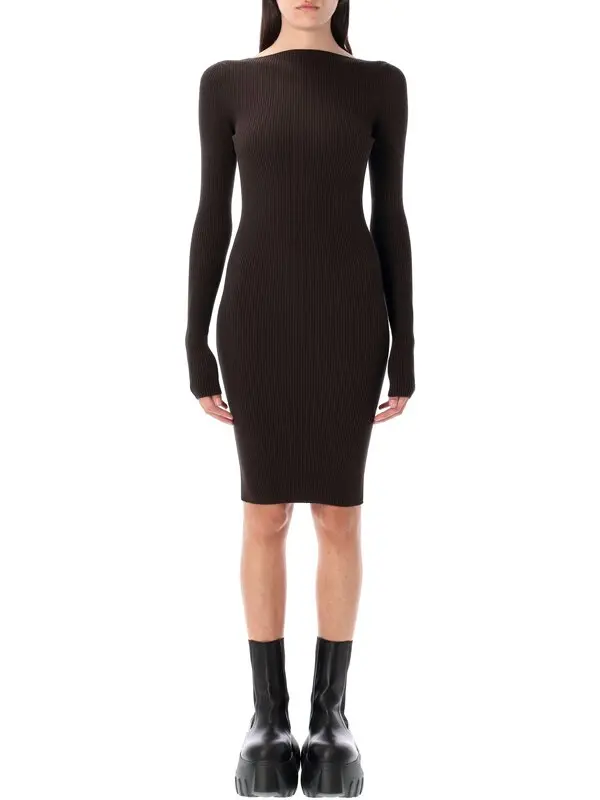 Rick Owens Rib-knit Boat Neck Long Sleeve Dress - Marrone