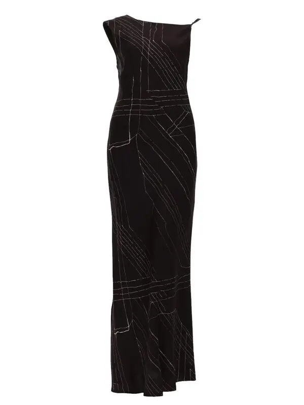 ALYSI Black Printed Silk Maxi Dress - Brown