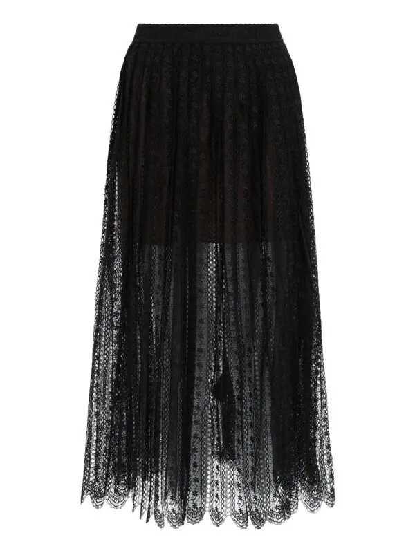 SELF-PORTRAIT Organza Lace Midi Skirt - Black