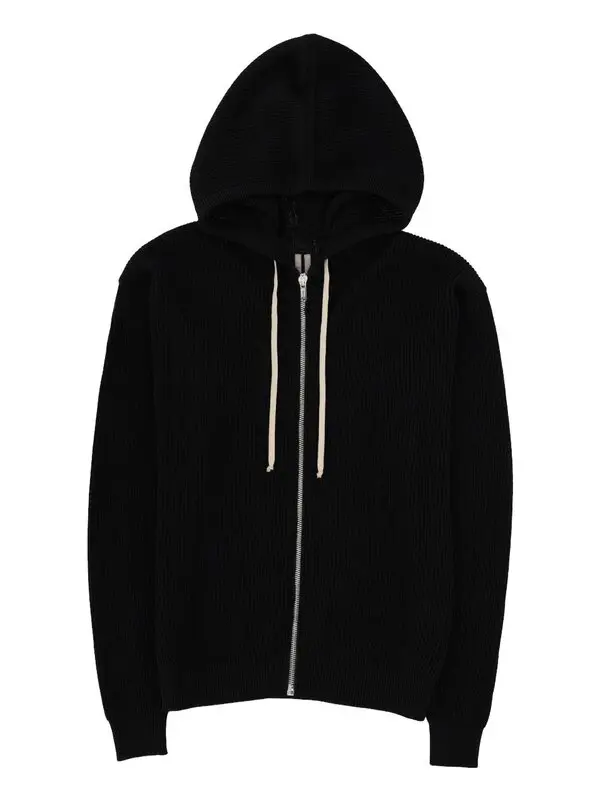 Rick Owens Ribbed Full Zip Hoodie - Black