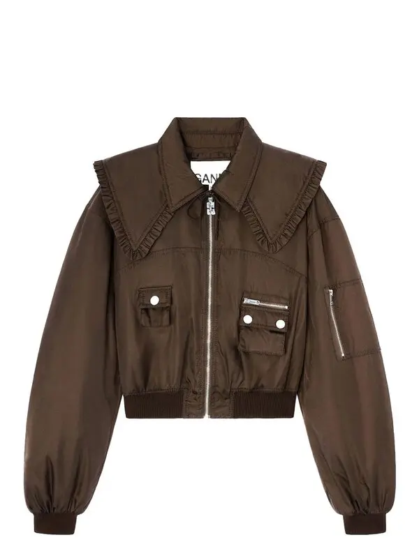 GANNI Duchesse Nylon Bomber Jacket - Black