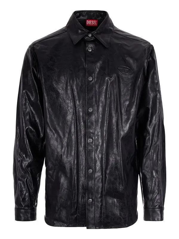DIESEL® Leather-look Long Sleeve Button-up Shirt - Nero