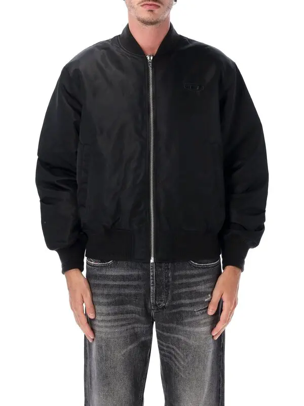 DIESEL® Bomber Jacket With Zip Closure And Ribbed Trim - Nero