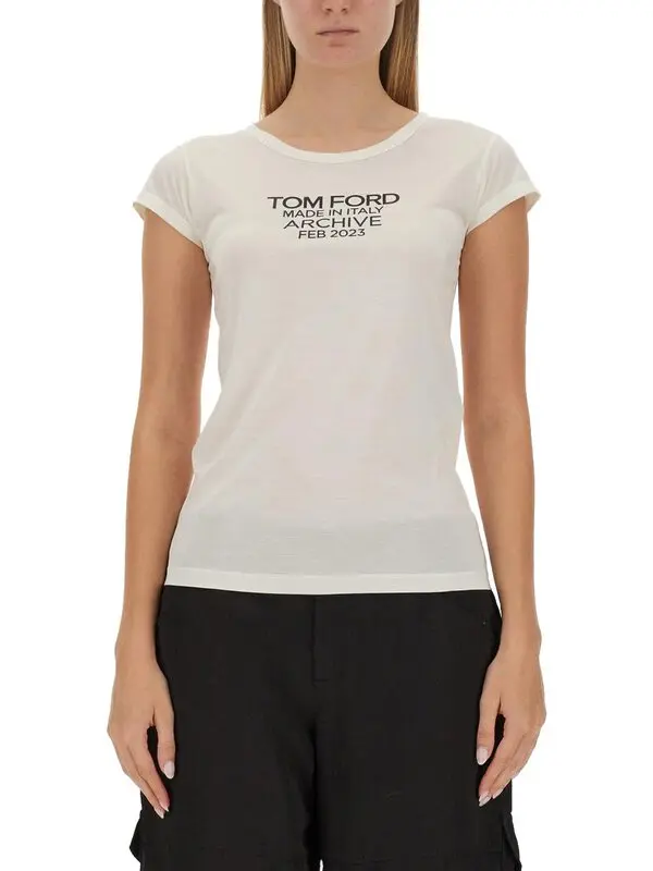 TOM FORD Logo Printed Crewneck T-shirt - White