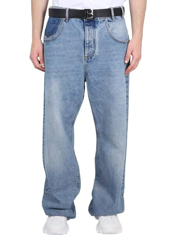 Balmain Contrast Pocket Wide-leg Jeans - Blue