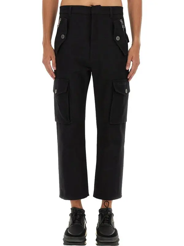 Balmain Cropped Cotton Cargo Trousers - Black