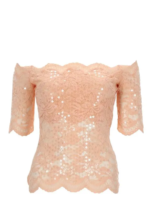 Rabanne Off-the-shoulder Lace Sequin Top - Pink