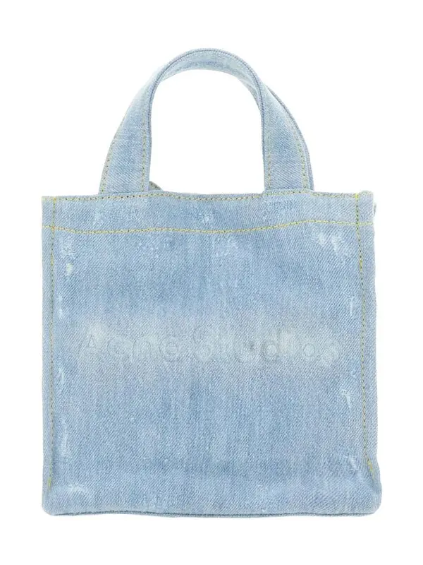 Acne Studios Mini Denim Shopper Bag With Logo - Azure