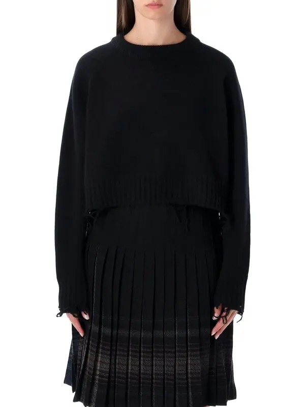 LOW CLASSIC Mini Distressed Pullover Sweater With Raglan Sleeves - Nero