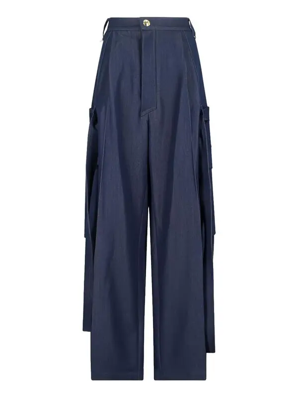 DARKPARK Tailored Wide Leg Trousers With Belted Detail - Blue