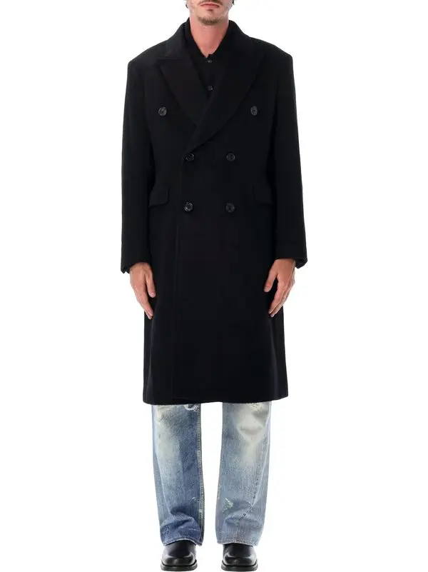 Our Legacy Wool-mohair Blend Double Breasted Overcoat - Nero