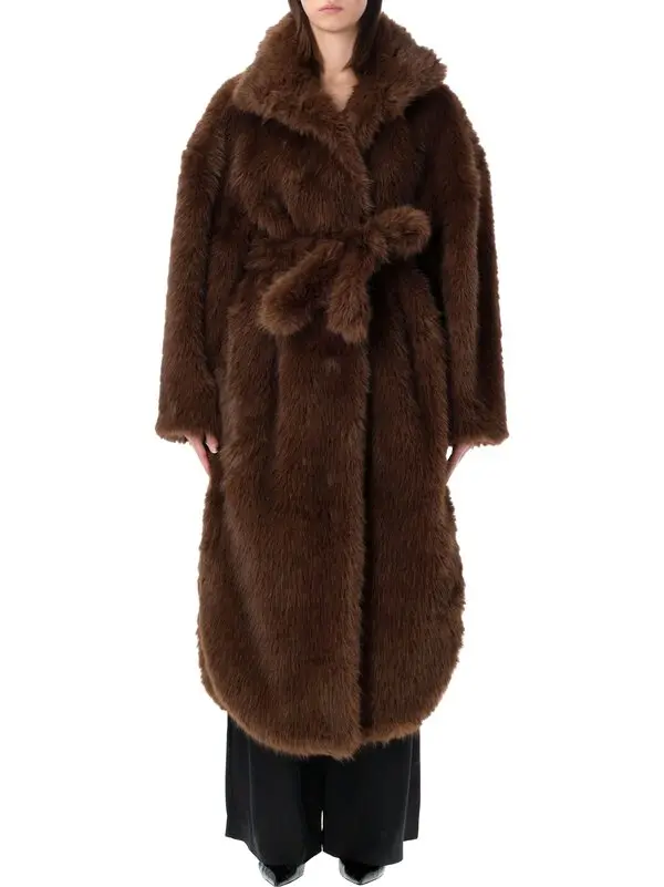 THE FRANKIE SHOP Ravello Faux Fur Robe Jacket With Belt - Marrone