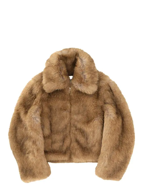 MSGM Faux Fur Zip Front Jacket - Beige