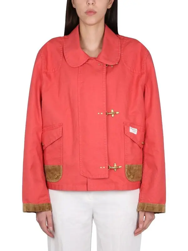 FAY 3-hook Cotton Canvas Caban Jacket - Red