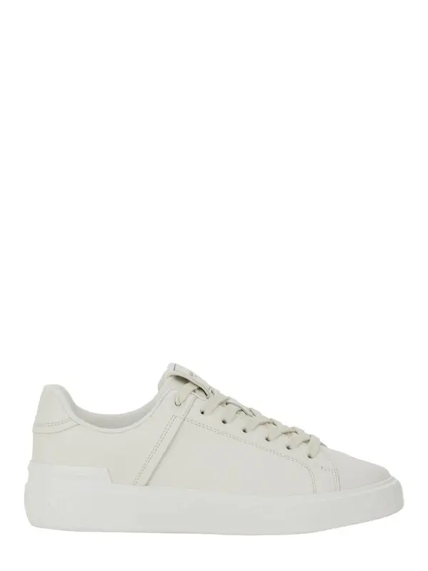 Balmain B-court Logo Patch Leather Sneakers - White