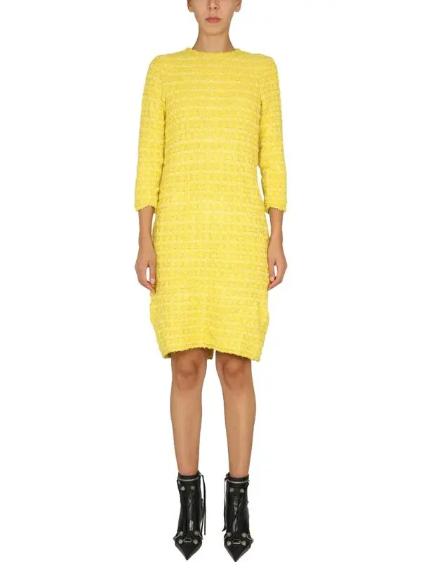 Balenciaga Tweed Knit Back-to-front Short Dress - Yellow