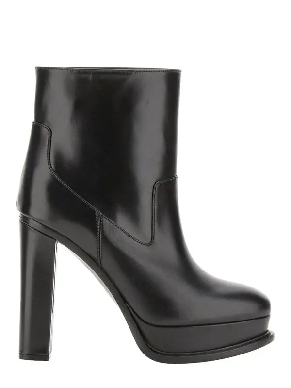Alexander McQueen Leather Platform Ankle Boots - Black