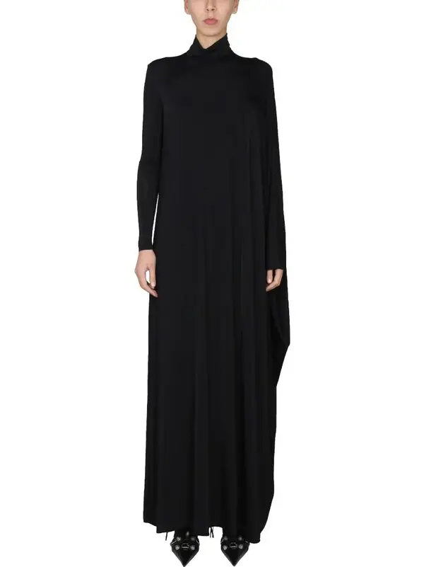 Balenciaga Stretch Nylon High Neck Maxi Dress - Black