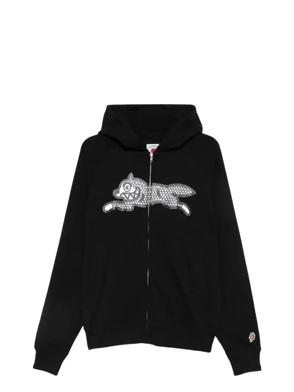ICECREAM Logo Cotton Full Zip Hoodie - Black