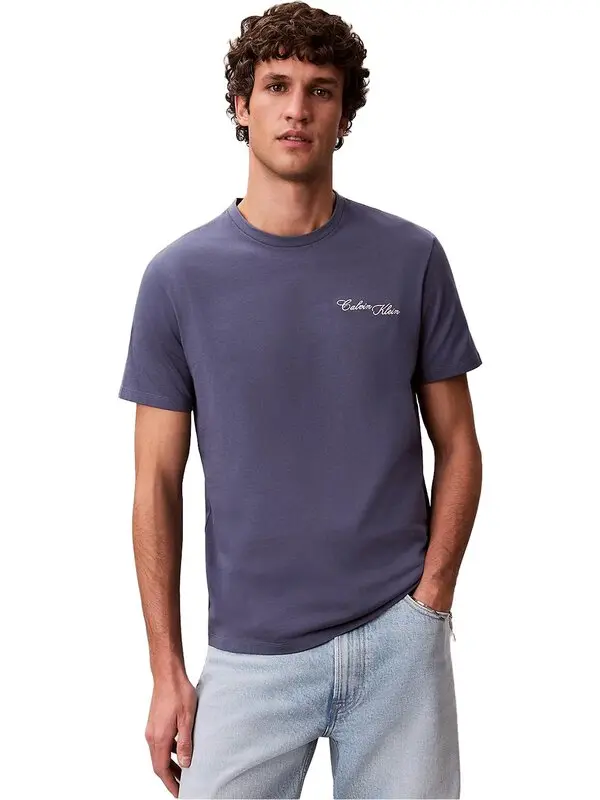 Calvin Klein Embroidered Calligraphy Easy Tee - Blue Nomad