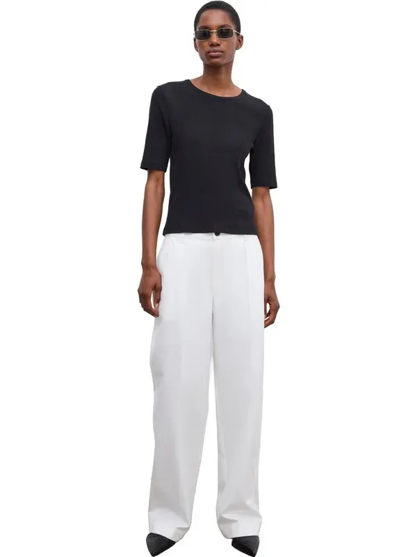 HOUSE OF DAGMAR Fitted Rib T-shirt With Elbow-length Sleeves - Black