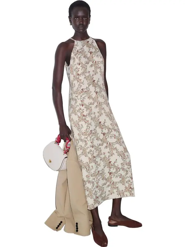 ME+EM Crepe Whimsical Print Slim Maxi Dress - Light Cream/multi