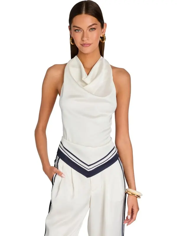 SEROYA Nicola Halter Neck Satin Top - Navy Tile
