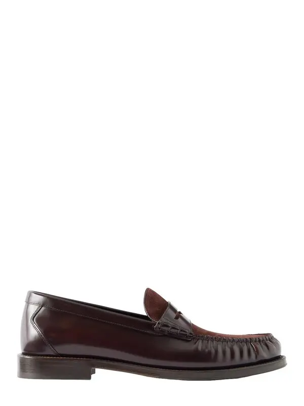 Brunello Cucinelli Suede Penny Loafers - Burgundy