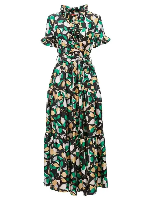 La DoubleJ Long Tiered Silk Twill Maxi Dress - Black